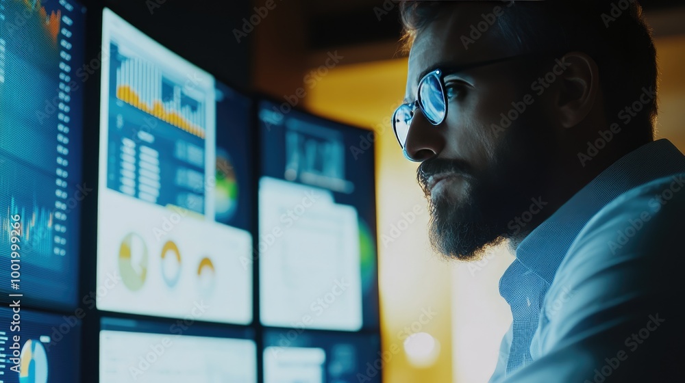 Digital marketing expert reviewing key performance indicators and ...