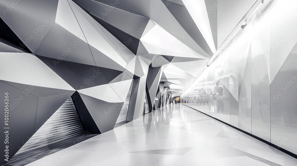 A contemporary art installation features trapezoidal forms that ...