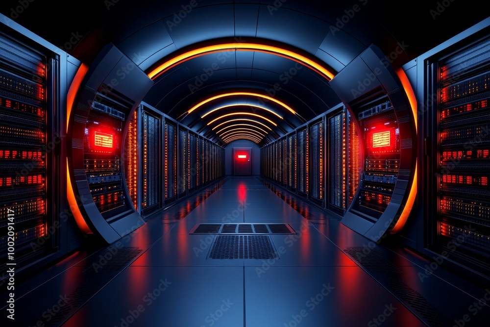Hyper-realistic scene of a corporate server room under a malware attack ...
