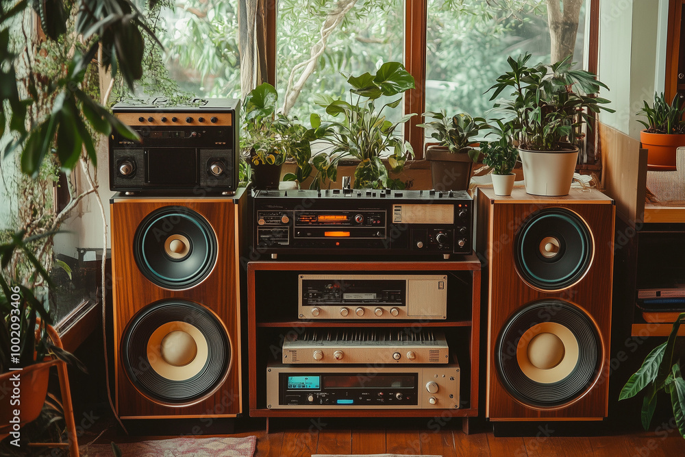 Vintage Stereo System Featuring a Cassette Deck, Vinyl Player, and Speakers: Embracing the Charm ...