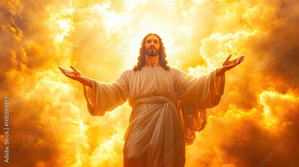 Jesus christ raising hands with universe background Stock Illustration ...