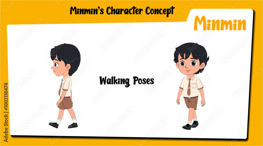 Cartoon boy walk cycle illustration. Cartoon character walking school ...
