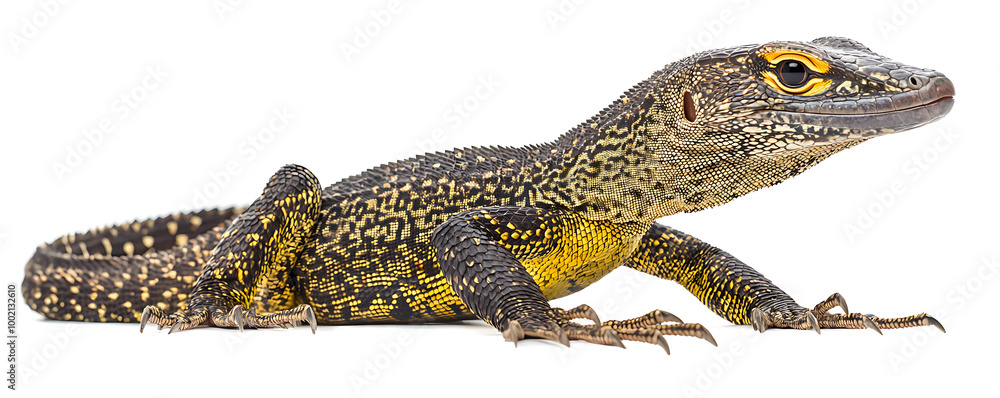 The yellow-spotted monitor, also known as the New Guinea Argus monitor ...