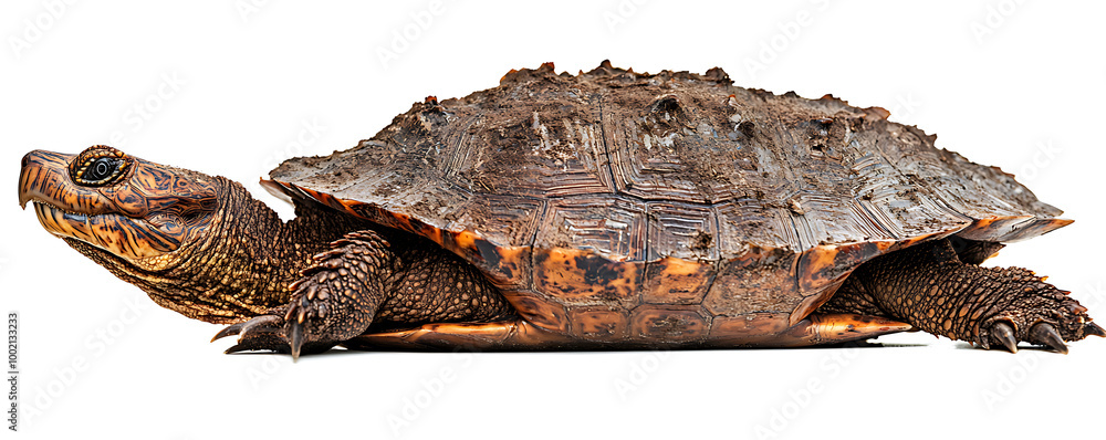 The alligator snapping turtle, known for its rugged shell and powerful ...