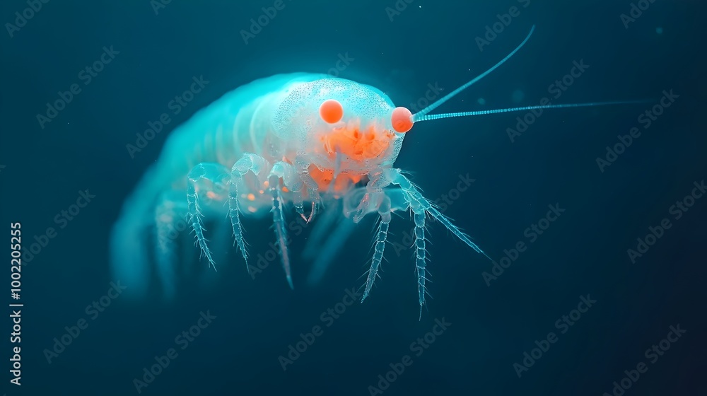 Mesmerizing Bioluminescent Amphipod Captivating Close Up of a Glowing ...