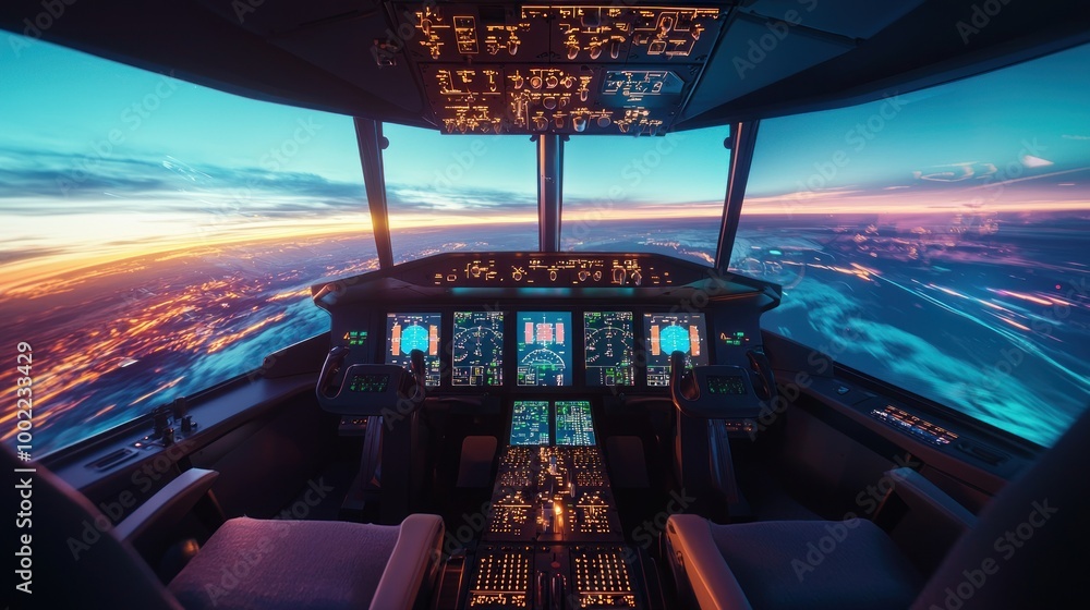 a flight simulator cockpit with multiple screens and controls ...