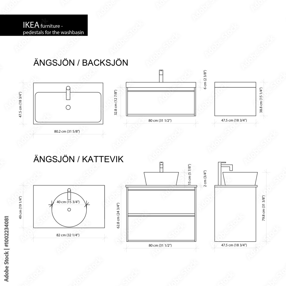 Explore these detailed drawings of IKEA bathroom vanities, showcasing ...