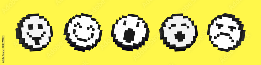 Set of 3d smile icons. Pack of pixelated emoji icons. Emoticons pixel ...