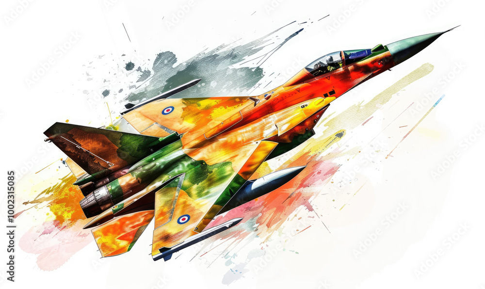 Illustration of an Indian Air Force fighter jet flying with the India ...