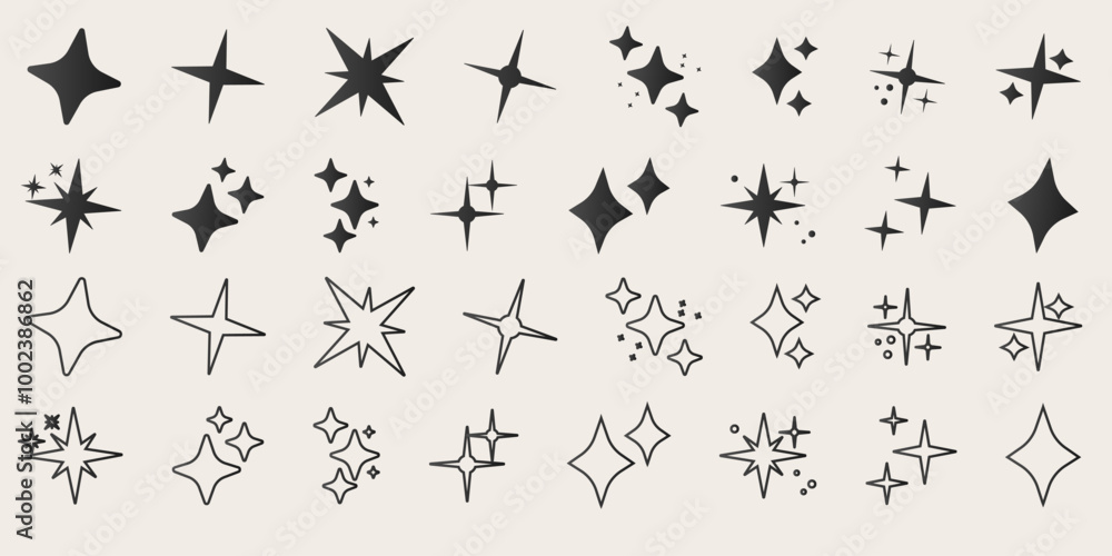 Set of blinking stars, sparks and sparkles. Shining twinkle sunburst ...