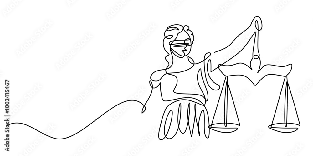 One Line Drawing of a Woman Holding a Justice Scale, Themis Statue ...