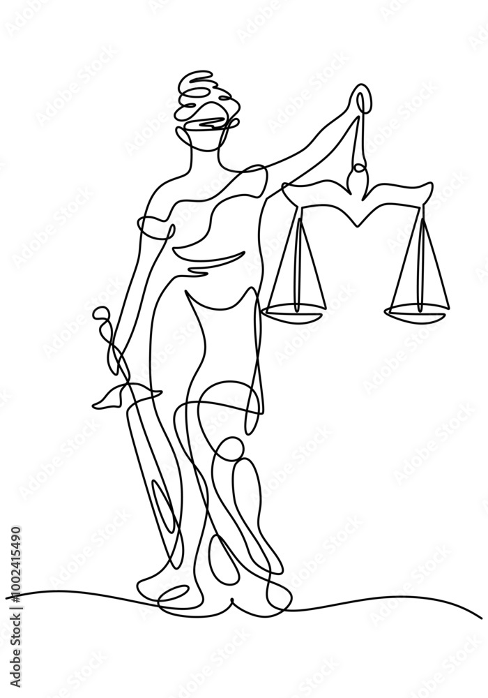 One Line Drawing of a Themis Statue with a Justice Scale, Minimalist ...