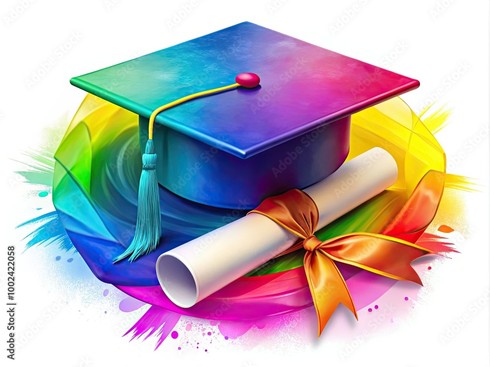 Vibrant graduation party logo featuring a cap and diploma, symbolizing ...
