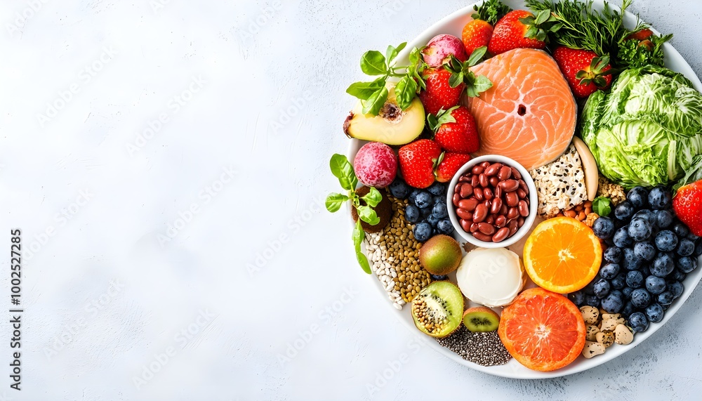 Healthy eating visual with a segmented plate, showcasing a variety of ...