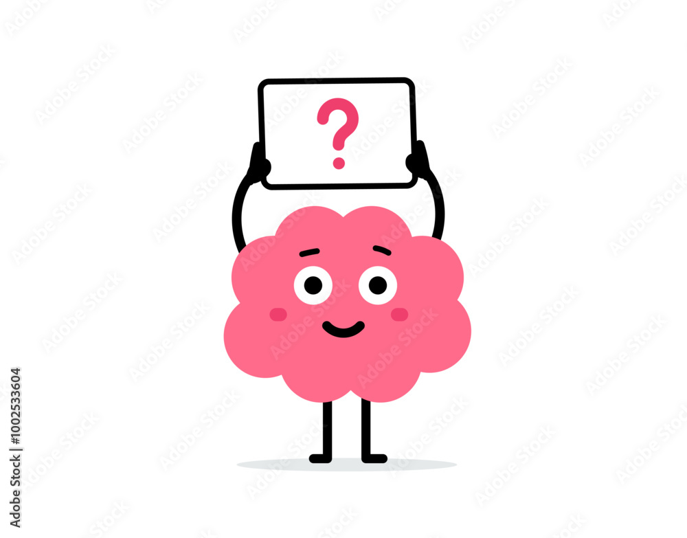 Vector cartoon illustration of cute happy brain character hold board ...