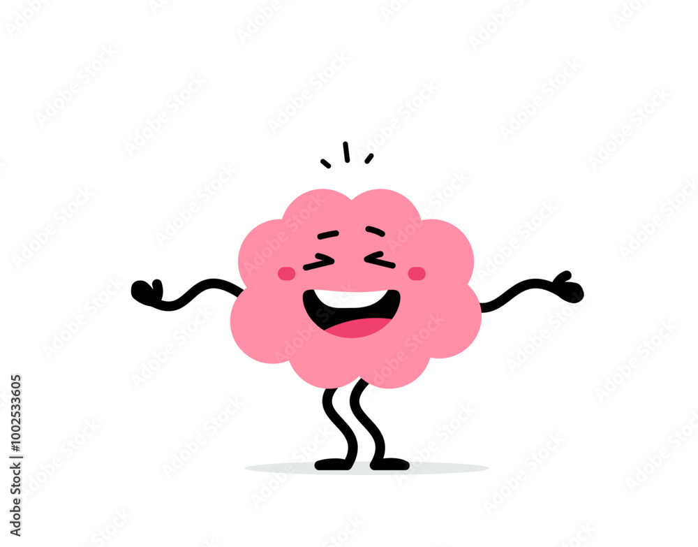 Vector cartoon illustration of cute happy brain character with open ...