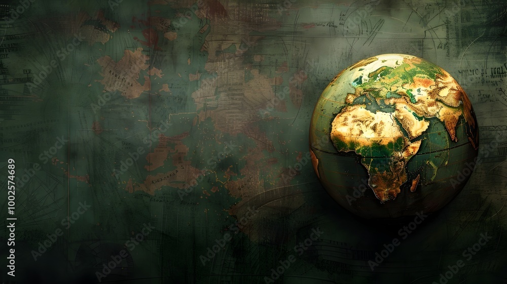 Ancient Map Overlay on Detailed Planet Earth Concept Art Stock Photo ...