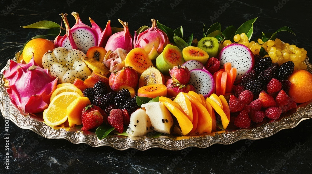A high-res image of a vibrant exotic fruit platter featuring rare ...