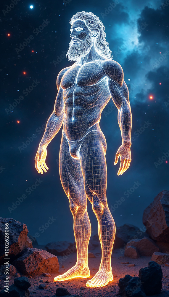 Mythology Greek Dionysus illustrated through Luminescent Wireframe ...