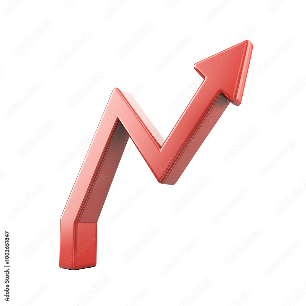 3D red arrow showing upward trend, isolated on white background ...