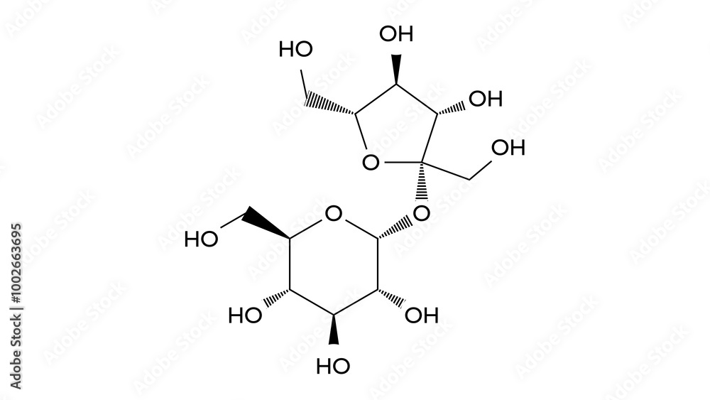 sucrose molecule, structural chemical formula, ball-and-stick model ...