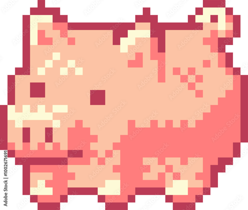 Pixelated illustration of pink pig. Farm barn pig animal in pixel art ...