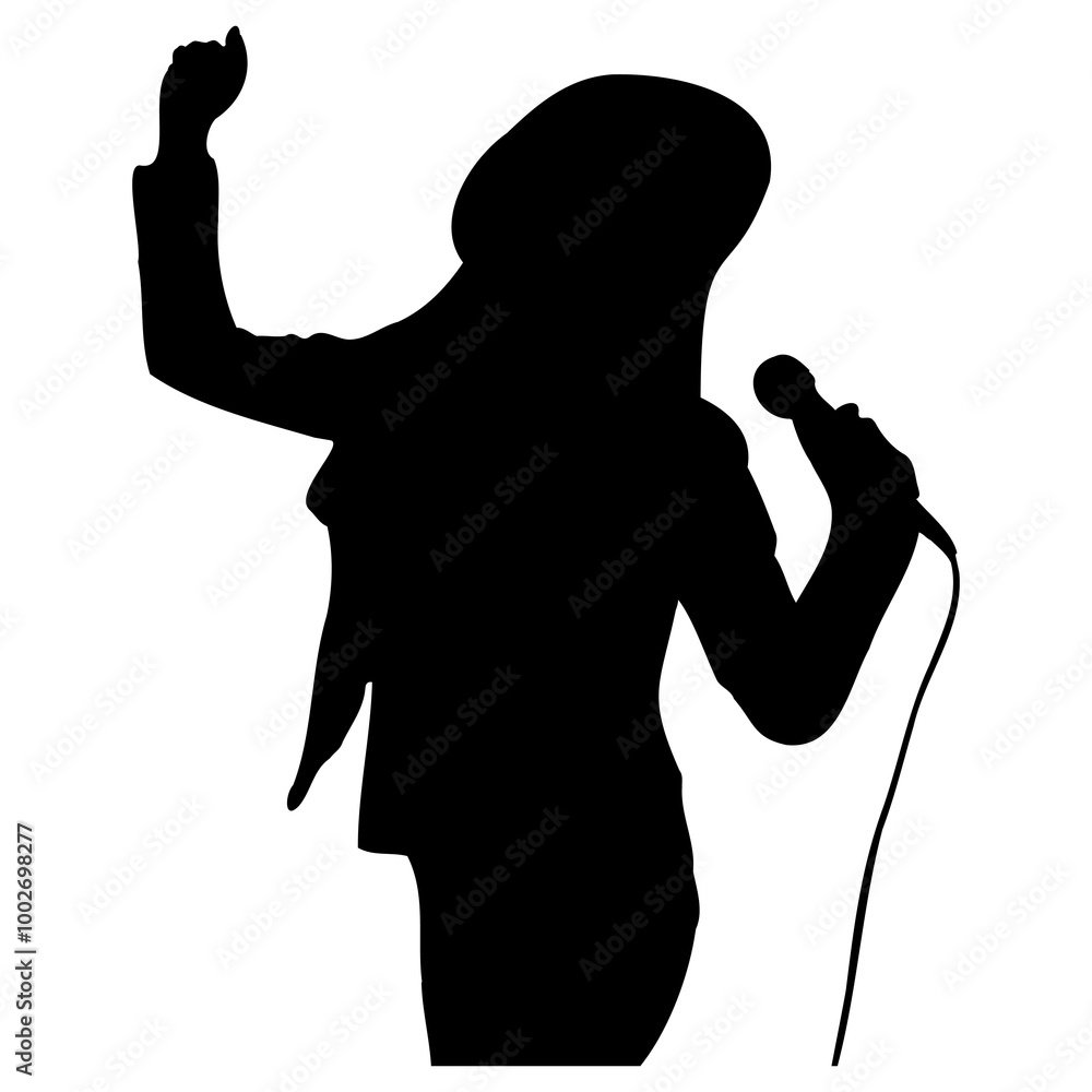 Foto de Stock Singer Pose Silhouette. singing with a microphone on the ...