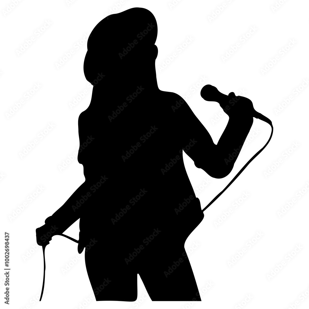 Singer Pose Silhouette. singing with a microphone on the stage. High ...