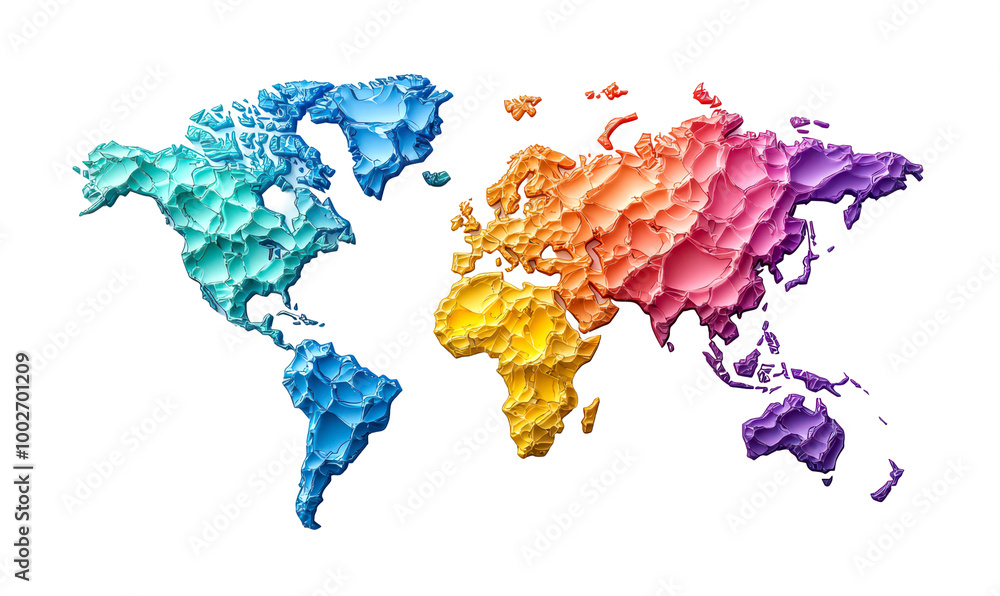 Colorful 3D map of the world showcasing vibrant regions and ...