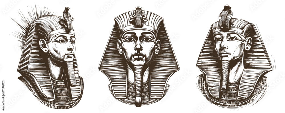 Pharaoh portraits sketches. Egypt pharaohs mask face tattoo sketch ...