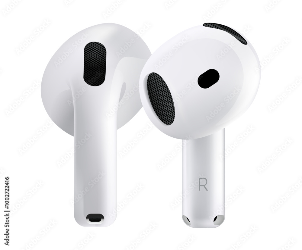 AirPods 4th Generation, white wireless headphones, on transparent ...