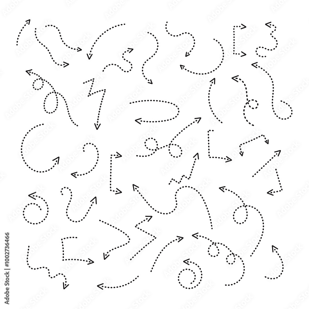 Set of dotted arrow. Hand drawn dotted arrow. Collection of black ...