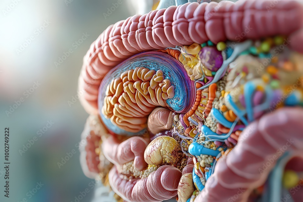detailed 3D cross-section of human digestive system illustrates harmful ...