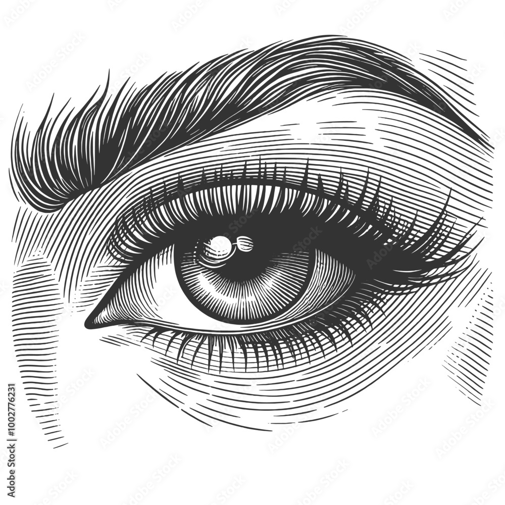 Female eye with fine lines and shading, capturing detailed lashes and ...