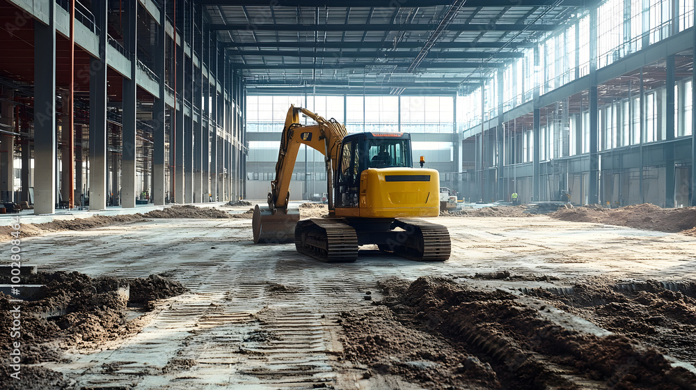 Heavy machinery at an industrial facility working on large scale ...