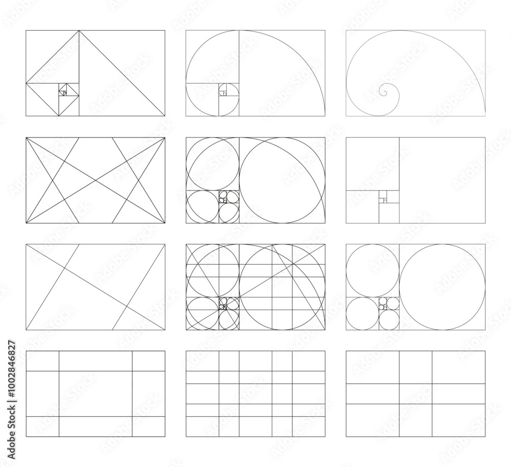 Golden ratio frames, rectangles. Method golden section templates ...