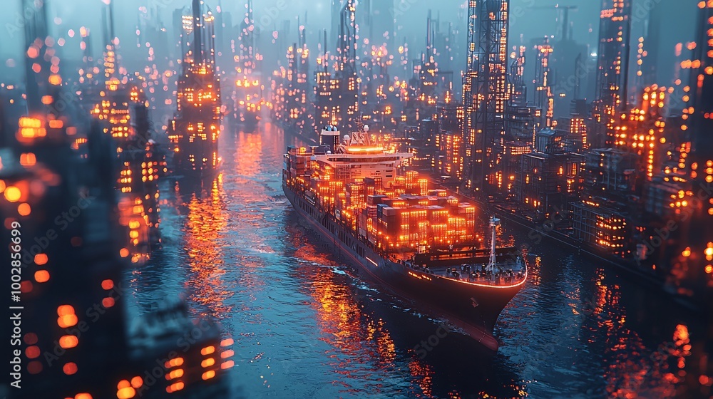 Visualize futuristic cargo ships using smart containers and AI to ...