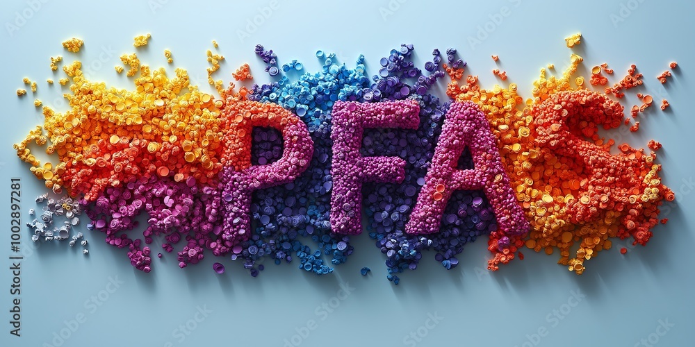 PFAS spelled out in broken pastic pieces, symbolizing the hidden ...