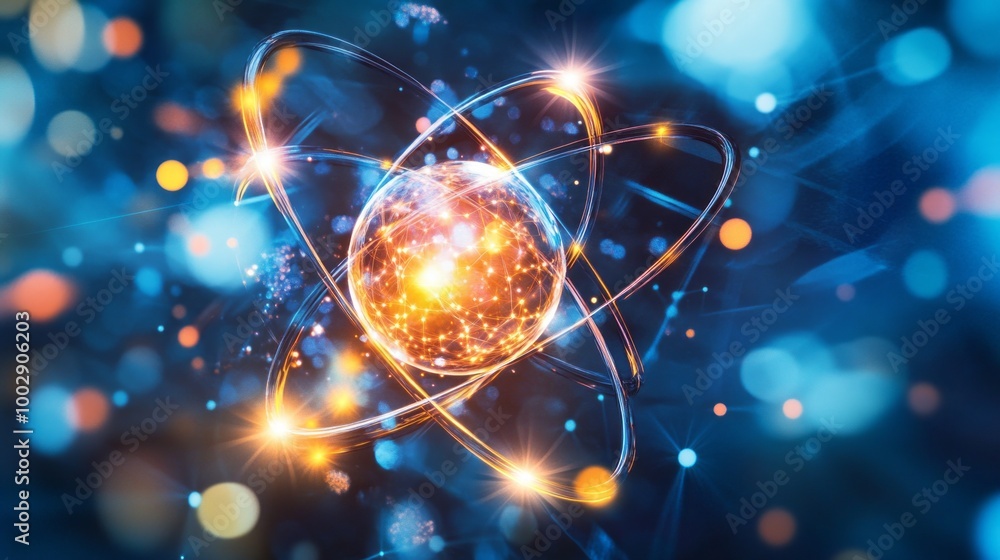 Ilustración de Stock Visualization of atomic structure with electrons orbiting a nucleus ...