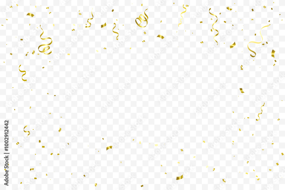Golden Tiny Confetti And Streamer Ribbon Falling On Transparent Background. Vector Illustration ...