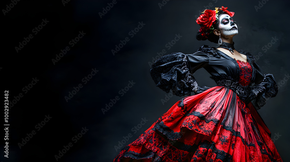 una catrina con un vestido tipico mexicano para el dia de muertos ...