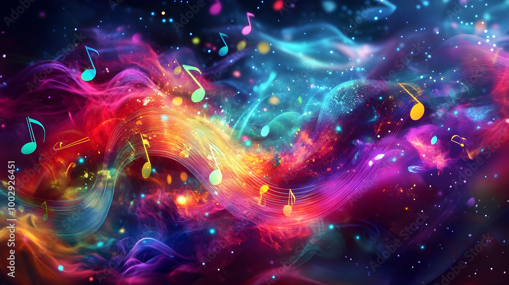 fondo colorido con explosion de color y notas musicales sintonias y ...