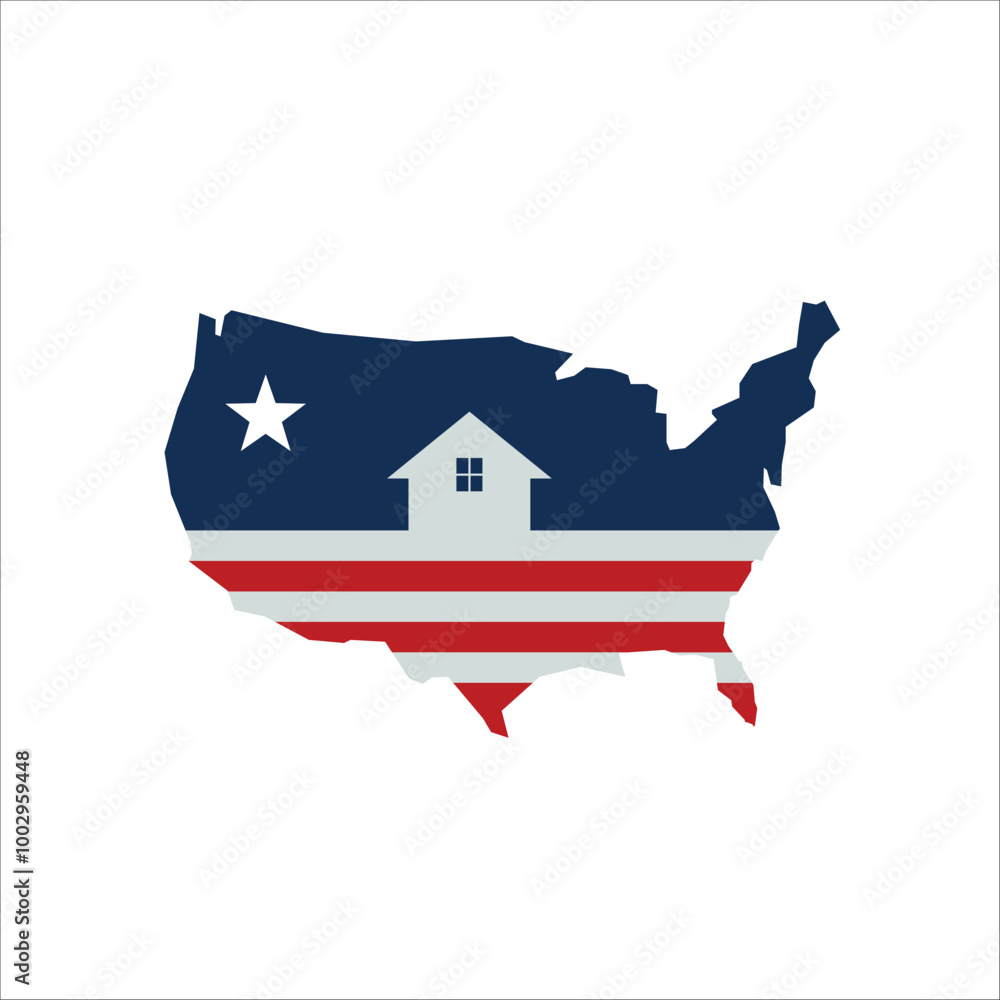 Real estate logo with a house symbol inside the USA map, combining ...