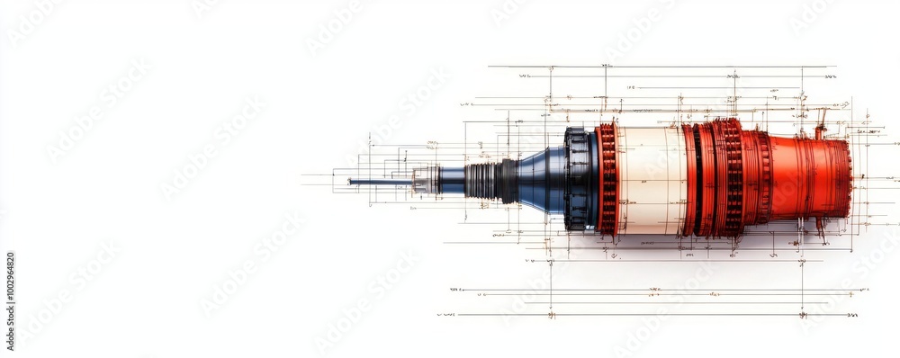 Technical drawing of a gas turbine, highlighting compressor stages ...