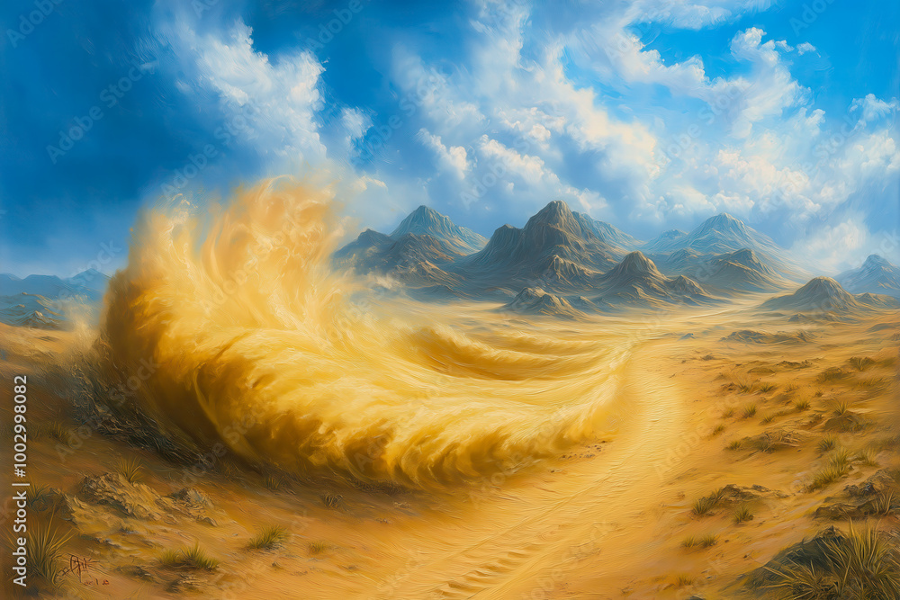 Surreal scene of wind-blown sand dunes shifting and swirling in the ...