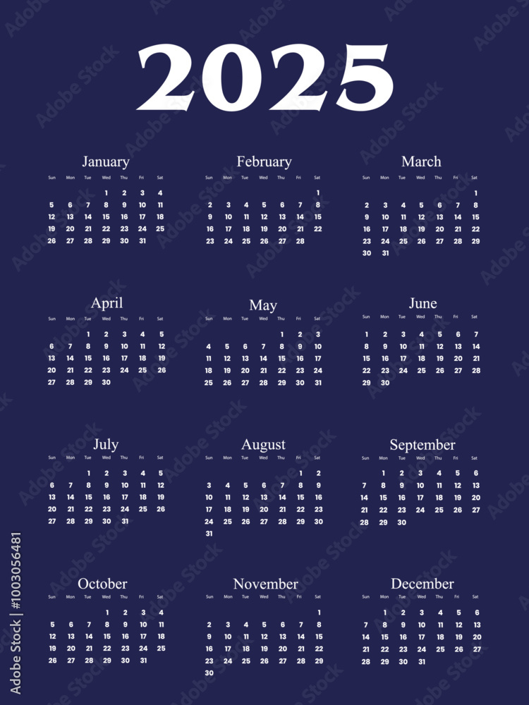 One Page Calendar 2025. Calendar templates 2025 for wall and desk use ...