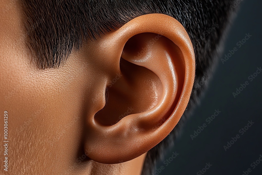 Hyper-realistic close-up of the human ear, with detailed textures ...