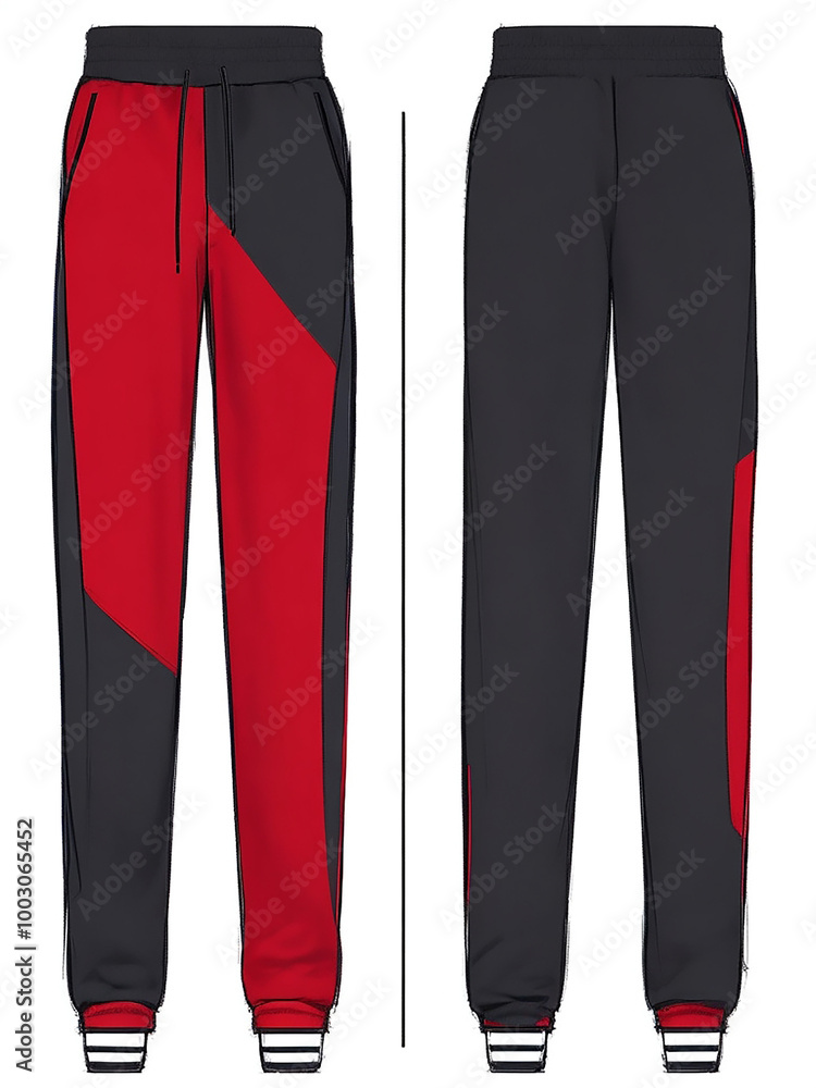 Black, Red, navy color Basic Sweat pant technical fashion flat sketch ...