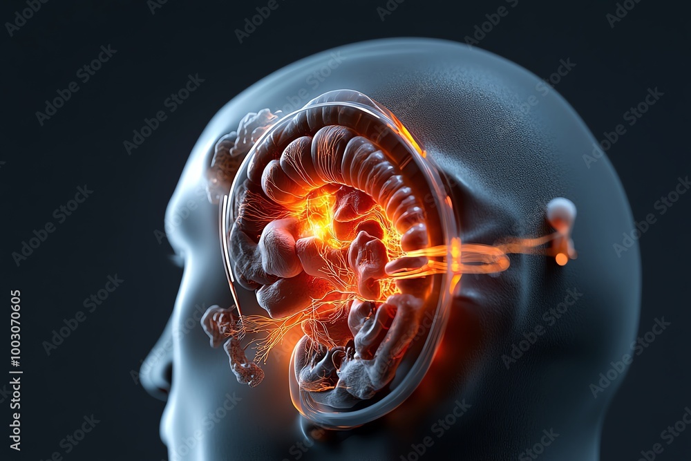 Hyper-realistic view of the inner ear anatomy, showing the detailed ...