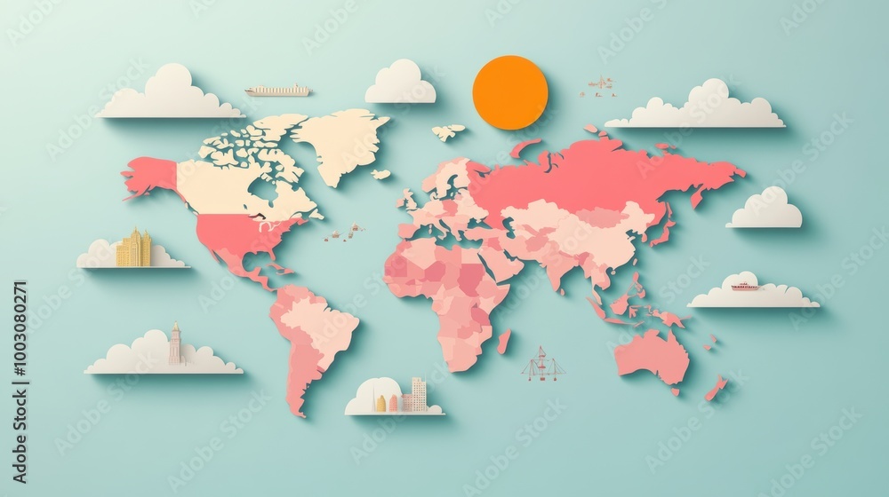 Political Map with Color Coded Regions, A political world map with ...